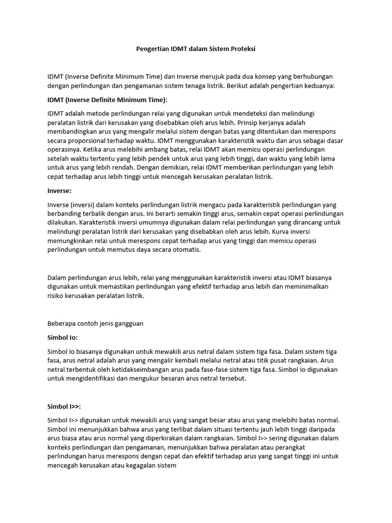 Pengertian IDMT dalam Proteksi Listrik | PDF