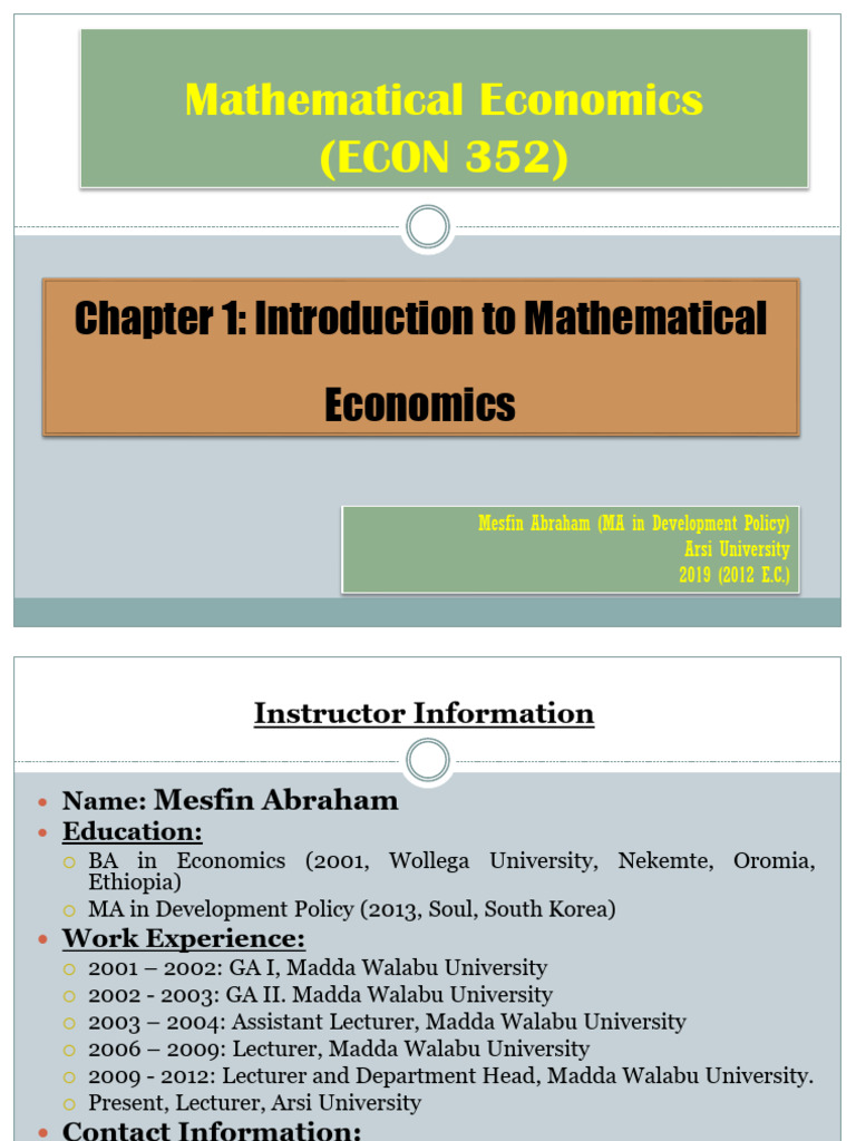11 Mathematical Economics CH 1 Lecture 1 | PDF | Mathematical Optimization | Mathematics