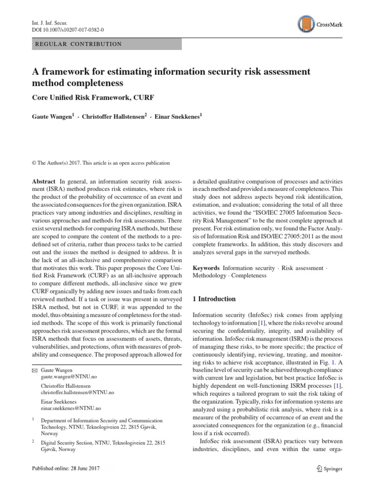 PAPER - A Framework For Estimating Information Security Risk Assessment Method Completeness ...