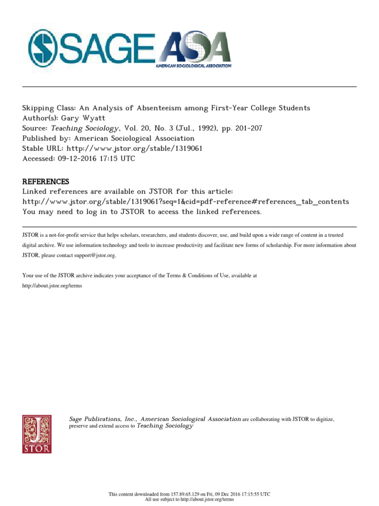 First-Year College Student Absenteeism Analysis | PDF | Survey Methodology
