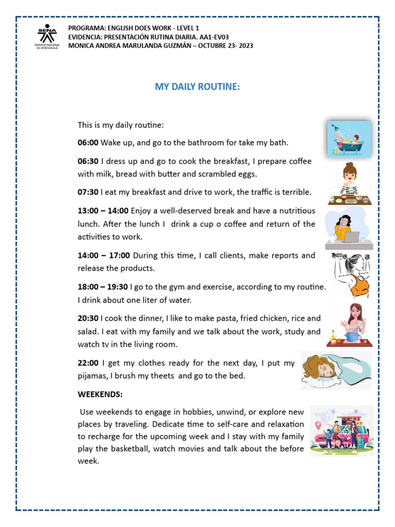 Actividad Presentación Rutina Diaria Monica Marulanda | PDF