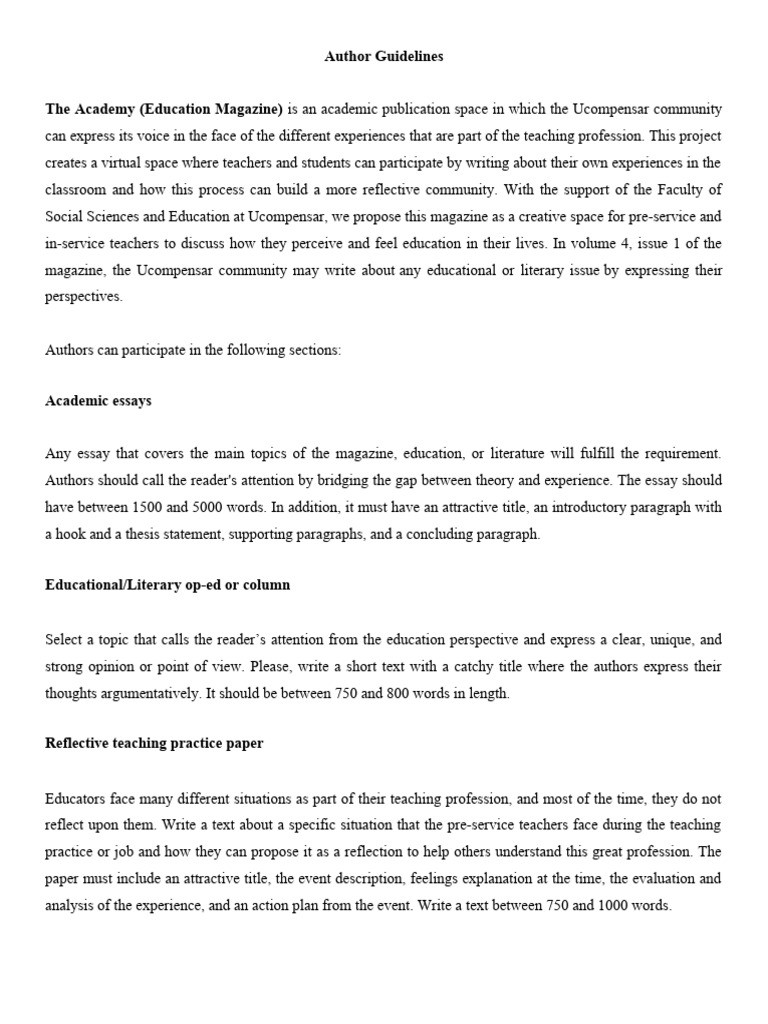 Author Guidelines | PDF | Essays | Teachers