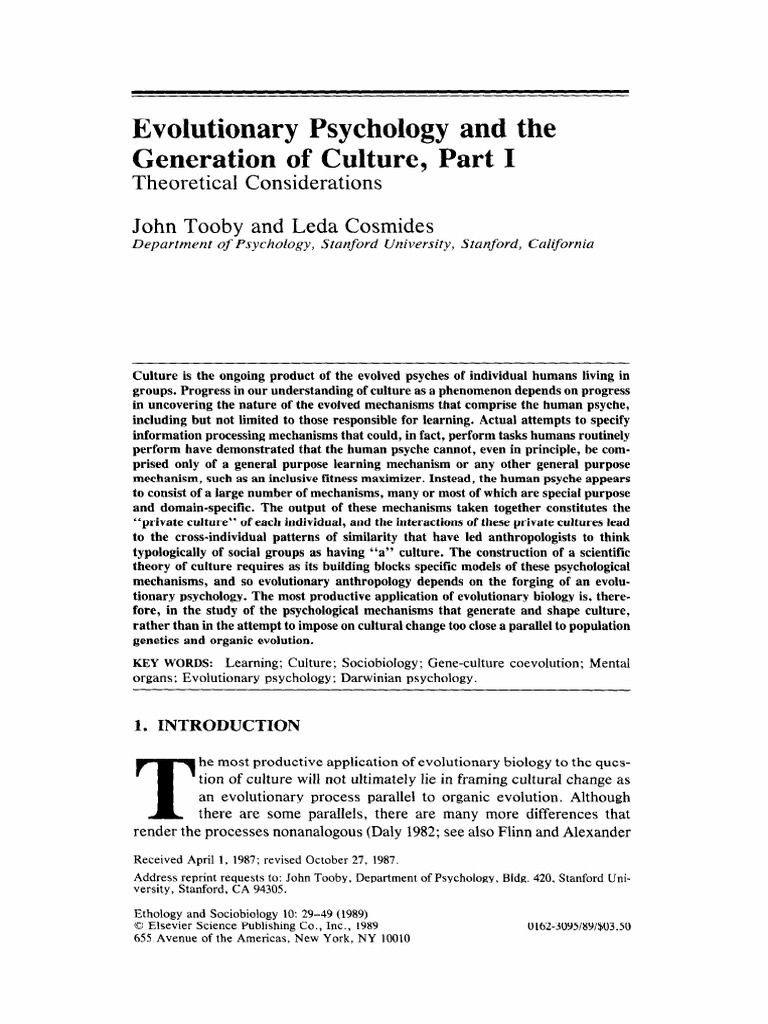 Evolutionary Psychology and Culture Insights | PDF | Psychology ...