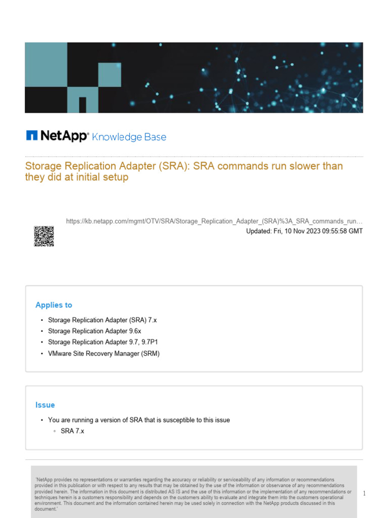 Storage Replication Adapter (SRA) - SRA Commands Run Slower Than They Did at Initial Setup | PDF ...