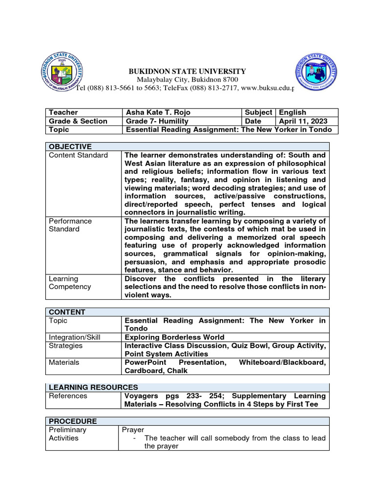 Rojo Asha Kate T. Lesson Plan | PDF | Learning | Human Communication