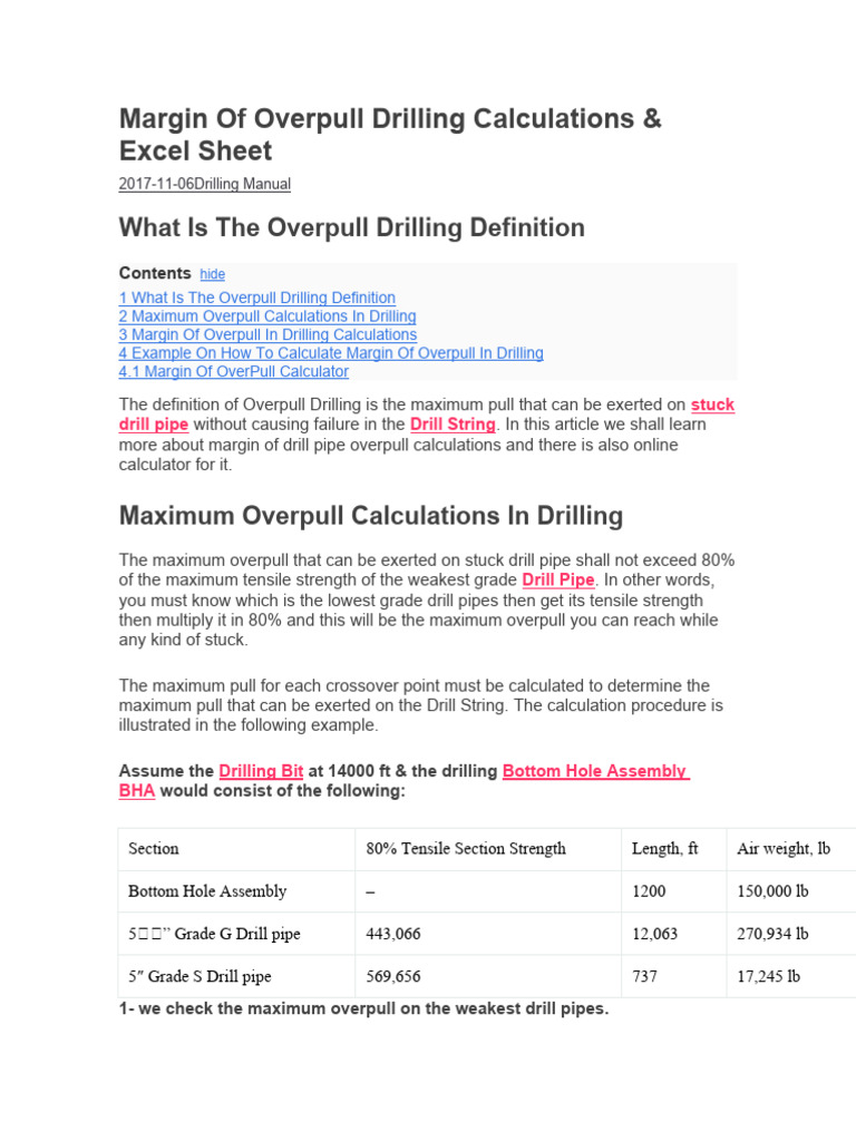 Overpull Margin Calculations in Drilling | PDF | Mechanical Engineering