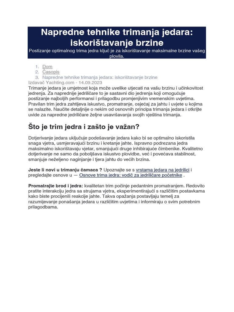 Napredne Tehnike Trimanja Jedara | PDF