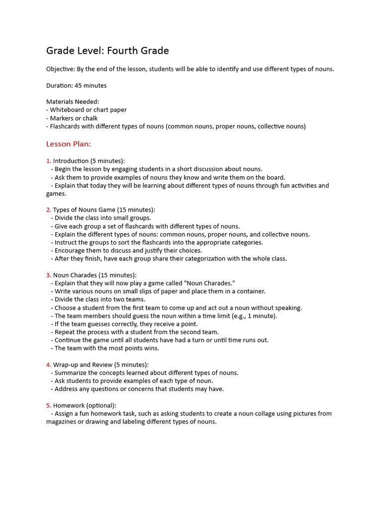 Lesson Plan Grade 4 | PDF