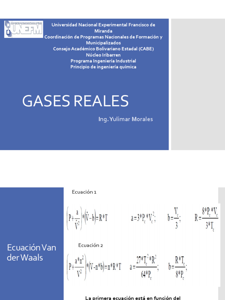 Gases Reales | PDF | Gases | Mecánica de Medios Continuos