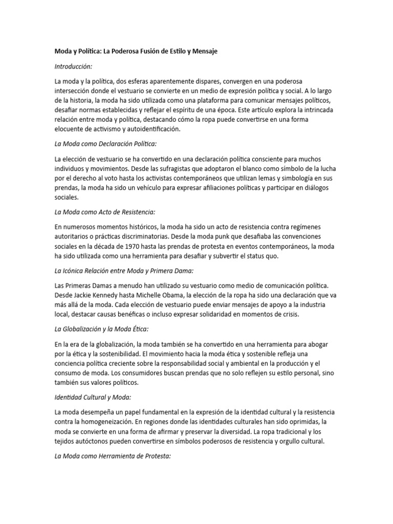 Moda y Política: Expresión y Activismo | PDF | Moda | Sustentabilidad