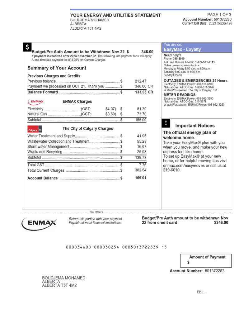 Enmax - Alberta Bill | PDF | Fee | Carbon Tax