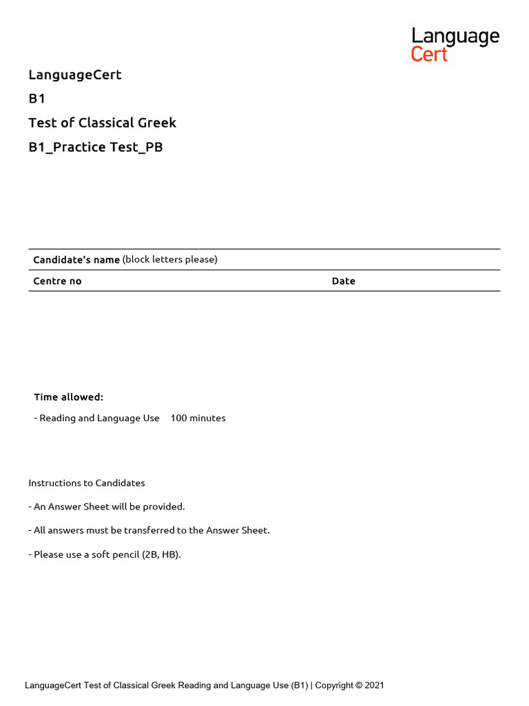 B1 - Practice Test - PB - QuestionBooklet - Greek | PDF
