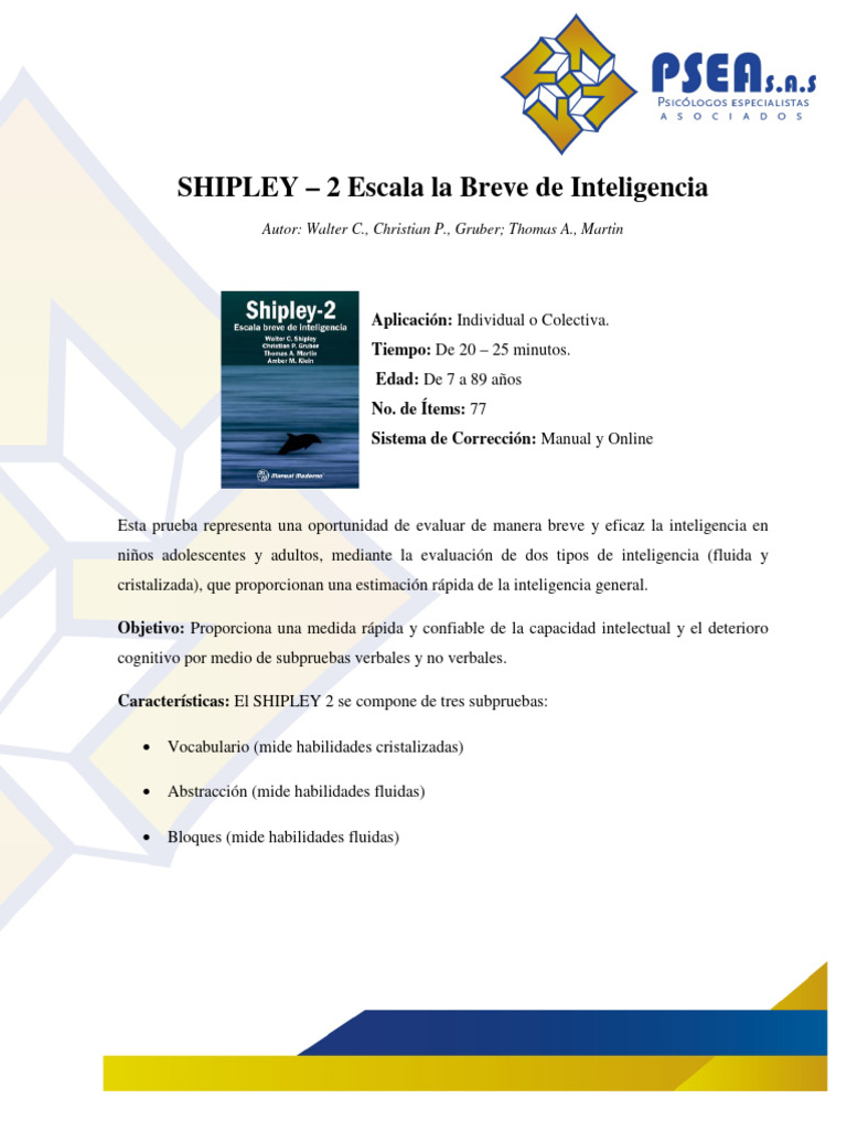 Evaluación Rápida de Inteligencia SHIPLEY-2 | PDF | Crecimiento ...