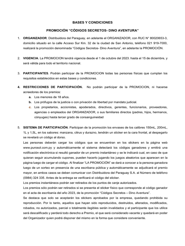 Bases y Condiciones | PDF | Cupón