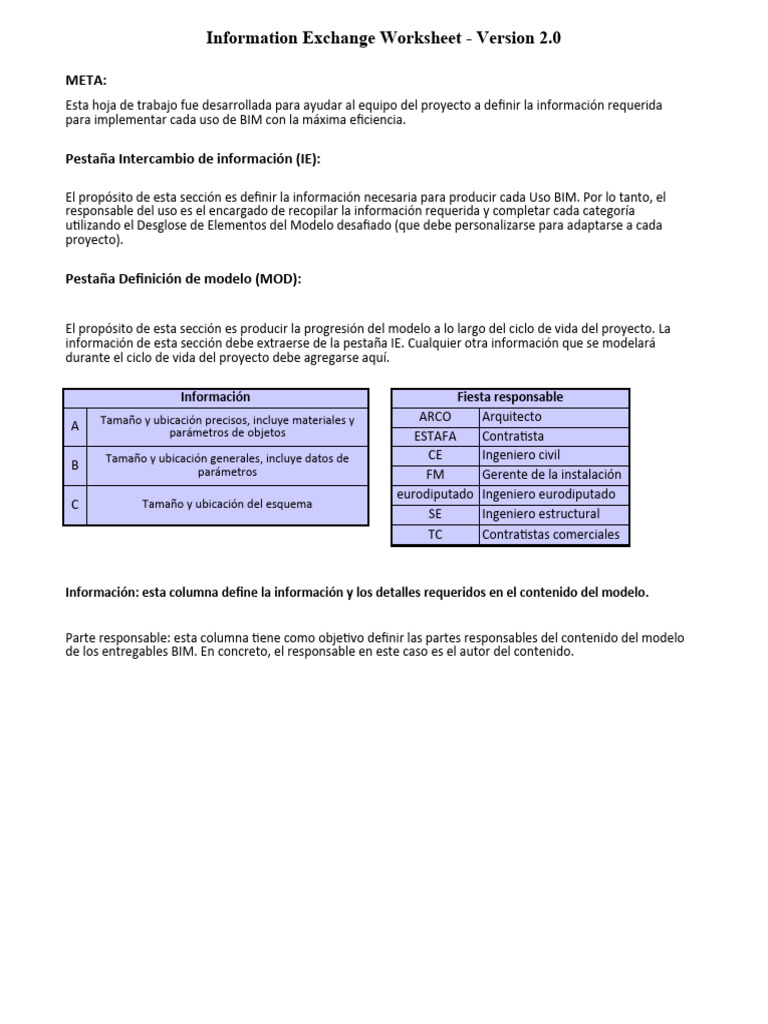 Hoja de Trabajo para Intercambio de Información BIM | PDF | Ingenieria ...