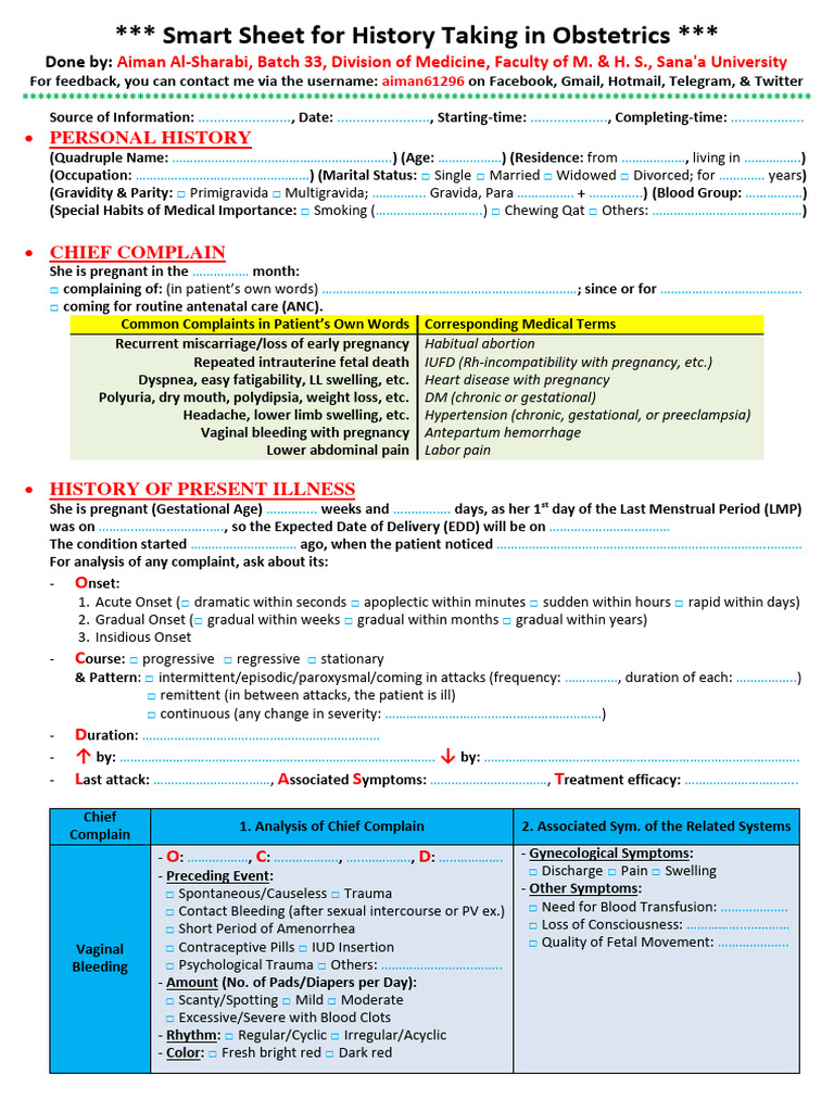 Obstetric History Taking Template | PDF | Pregnancy | Miscarriage