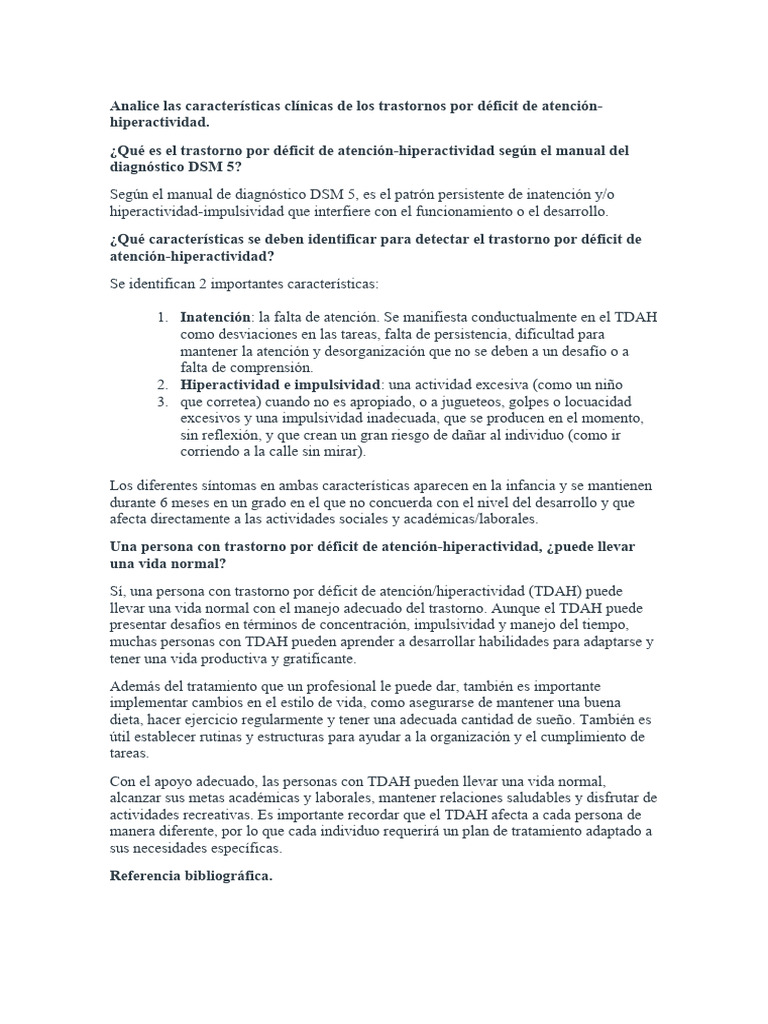 Analice Las Características Clínicas de Los Trastornos Por Déficit de Atenció1 | Descargar ...