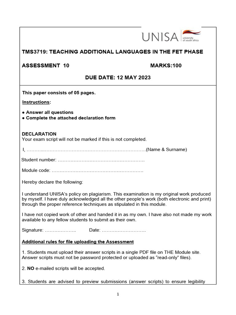 2023 TMS3719 ASSESSMENT 10 DR Nkumane Edited | PDF | Plagiarism ...