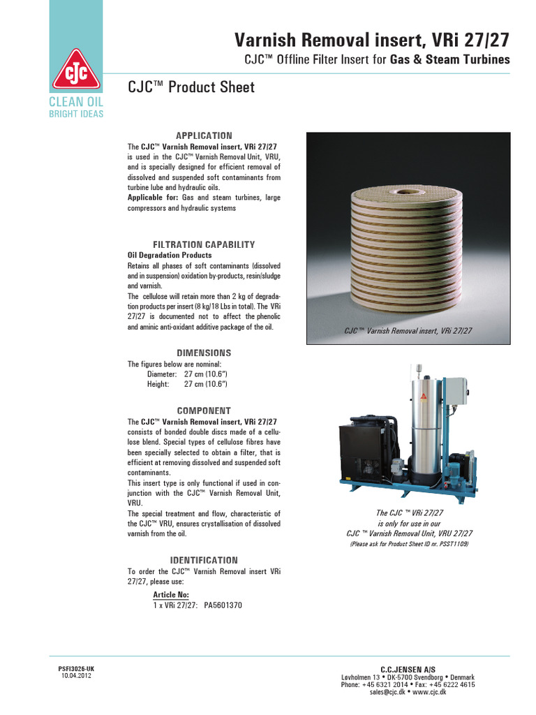 Varnish Removal Insert VRi 27-27 | PDF | Varnish | Filtration