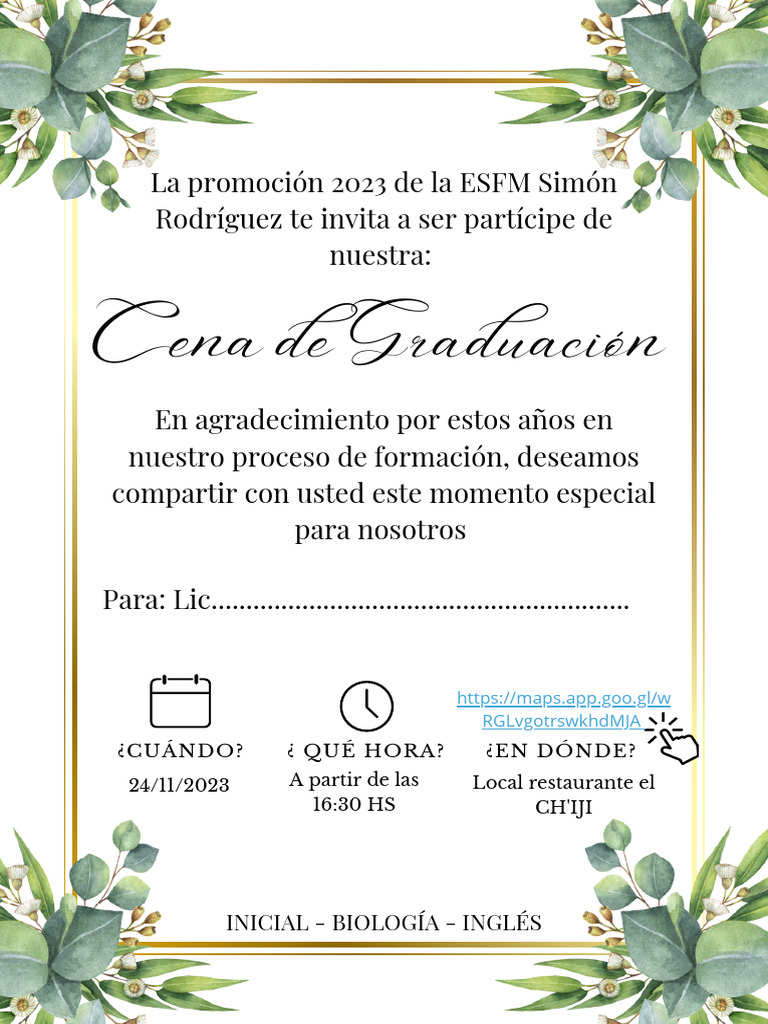 INVITACIÓN- CENA DE GRADUACIÓN | PDF