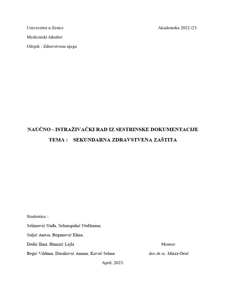 Sestrinska Dokumentacija. Konačno. | PDF