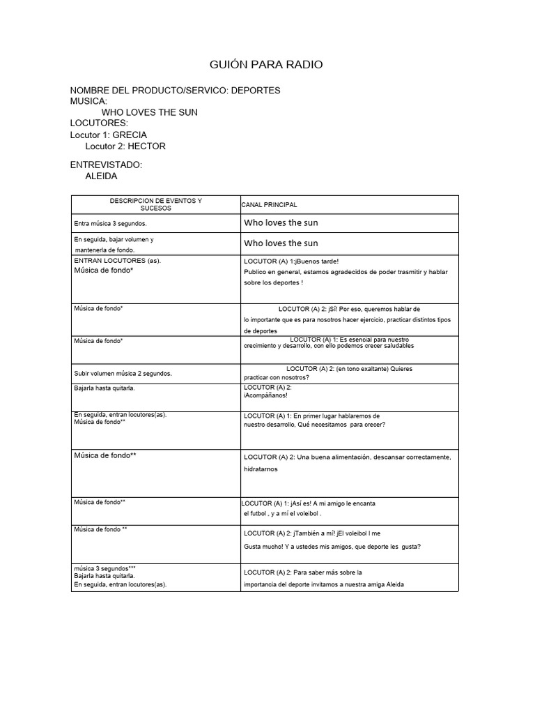 Dokumen - Tips - 142818145 Ejemplo de Guion para Radio | PDF