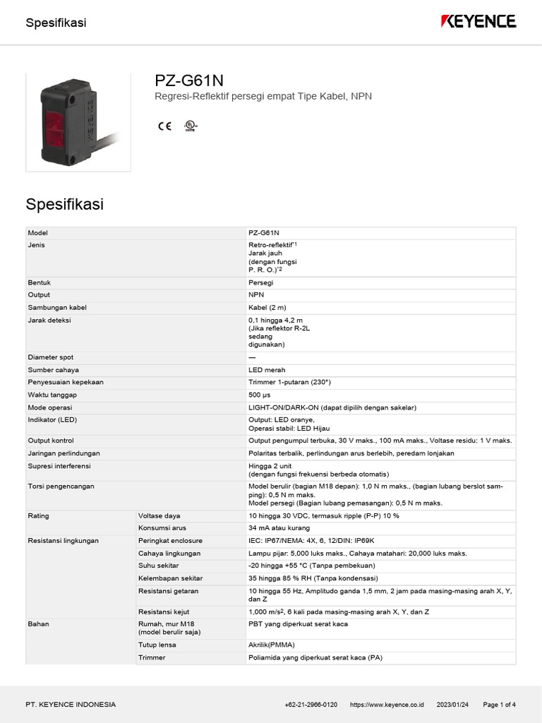 PZ-G61N Datasheet | PDF | Teknologi & Rekayasa