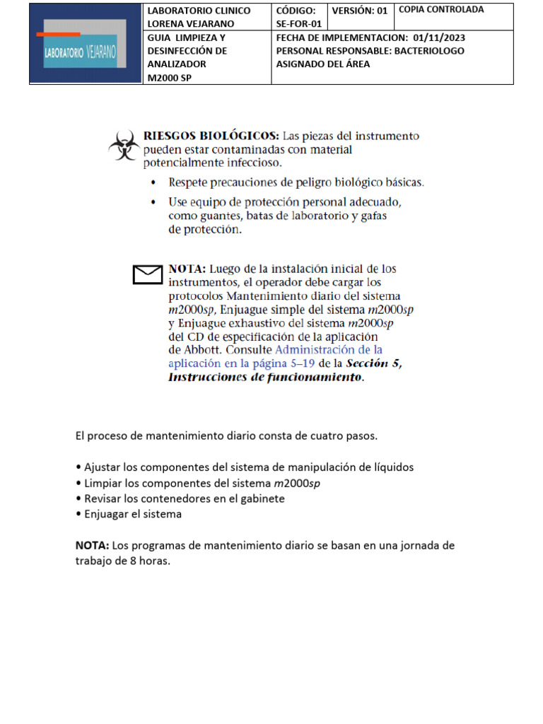 Guia-Protocolo Limpieza y Desinfección Analizadores m2000sp | PDF ...