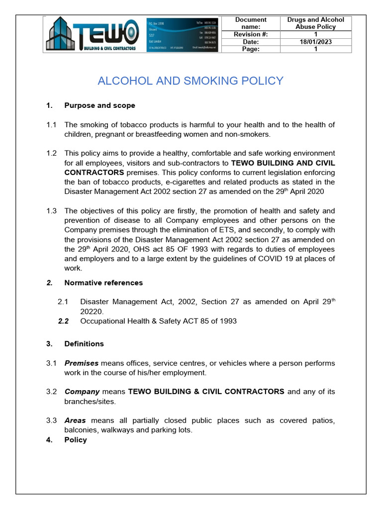 Smoking Policy | PDF | Employment | Occupational Safety And Health