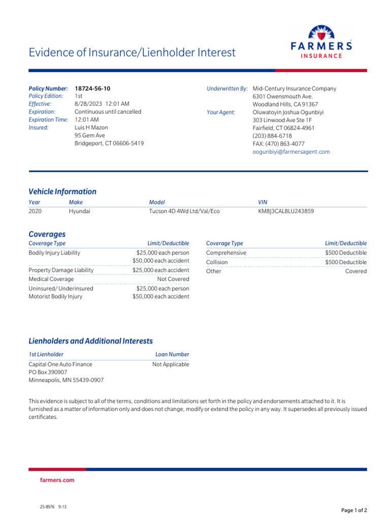 Farmers Auto OnDemand R123 | PDF | Deductible | Insurance