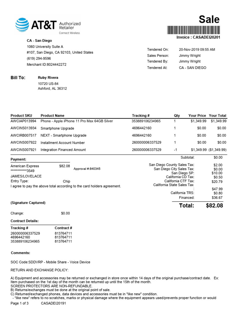 Receipt Iphone 11 Pro Max ATT | PDF | Credit Card | Debit Card