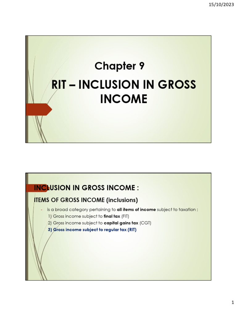 C9 Inclusion To Gross Income | PDF | Gross Income | Tax Deduction