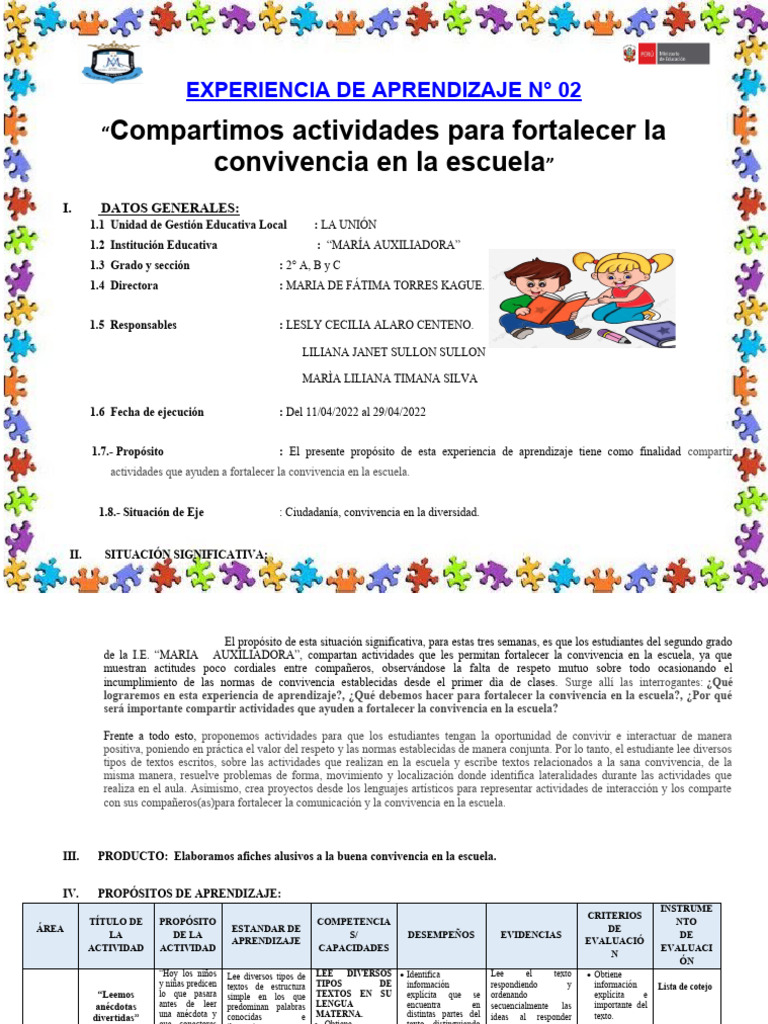 Experiencia de Aprendizaje #02 - Segundo Grado 2022 | PDF | Números | Evaluación