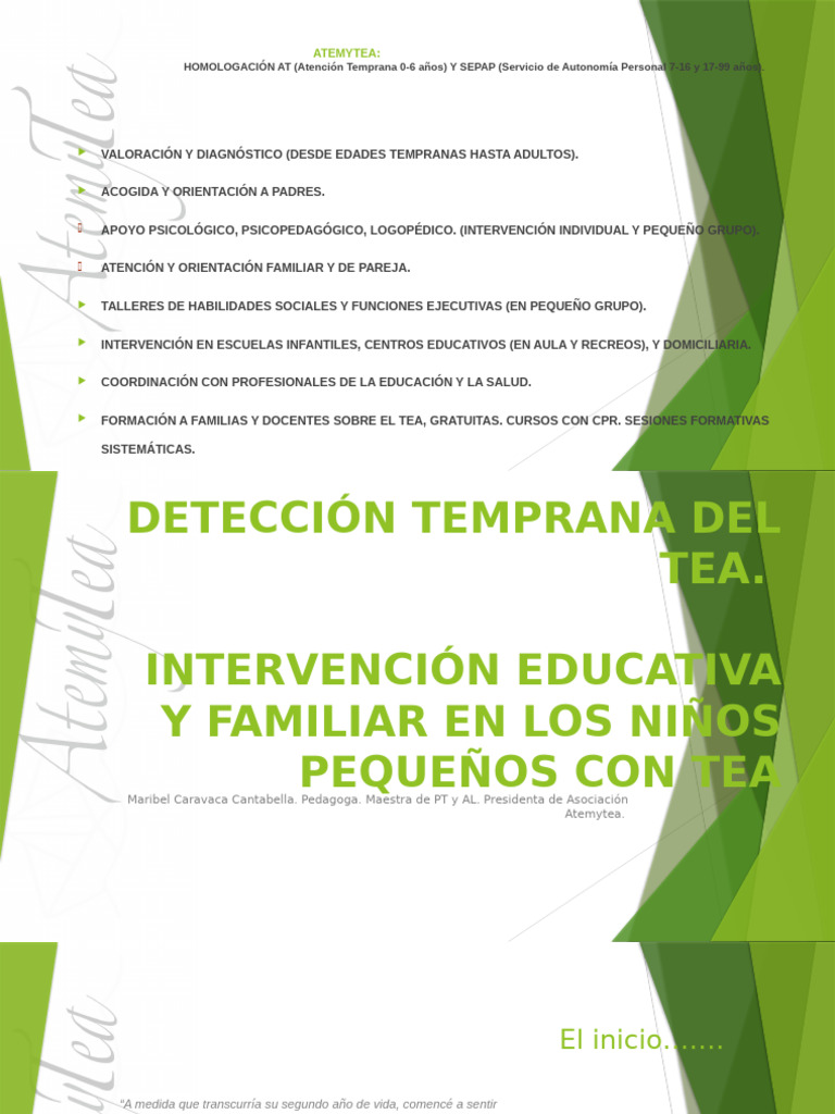 Deteccion Temprana Del Tea. Intervencion Educativa y Familiar en Los ...