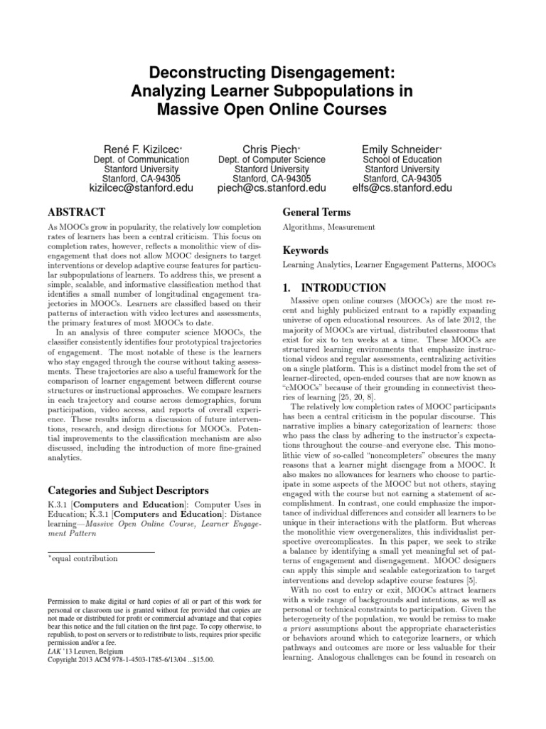 Deconstructing Disengagement | PDF | Massive Open Online Course | Cluster Analysis