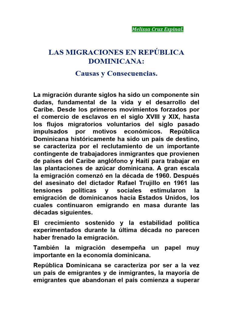 LAS MIGRACIONES EN REPÚBLICA DOMINICANA: | PDF | Migración humana | República Dominicana