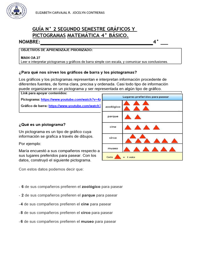 Guia-2-cuarto-basico-segundo-semestre-Matematicas PICTOGRAMAS | PDF | Información | Cognición