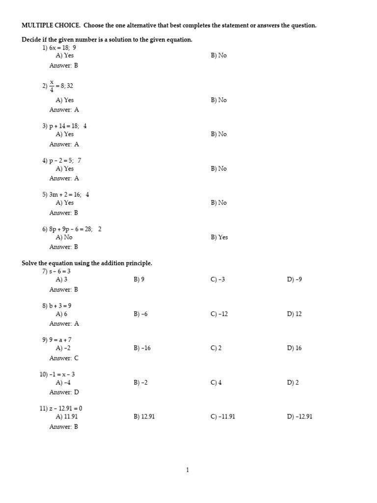 Prealgebra and Introductory Algebra 4th Edition Bittinger Test Bank ...