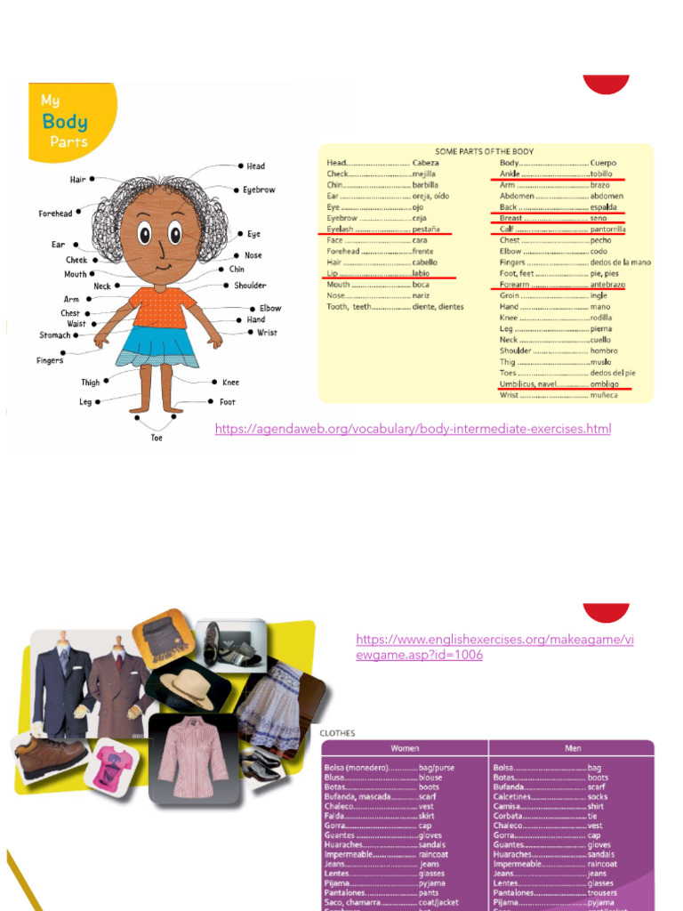 Ing Mat Partes Delcuerpo y Ropa 17nov23 | PDF
