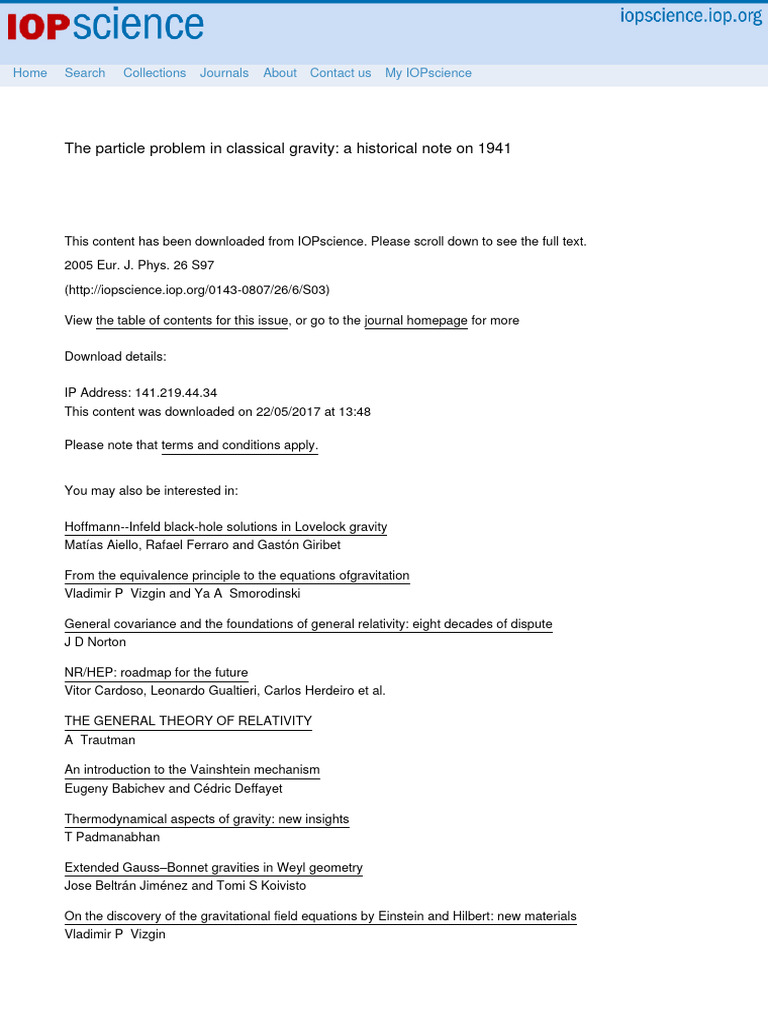 Historical Note on Einstein's 1941 Paper | PDF | General Relativity ...