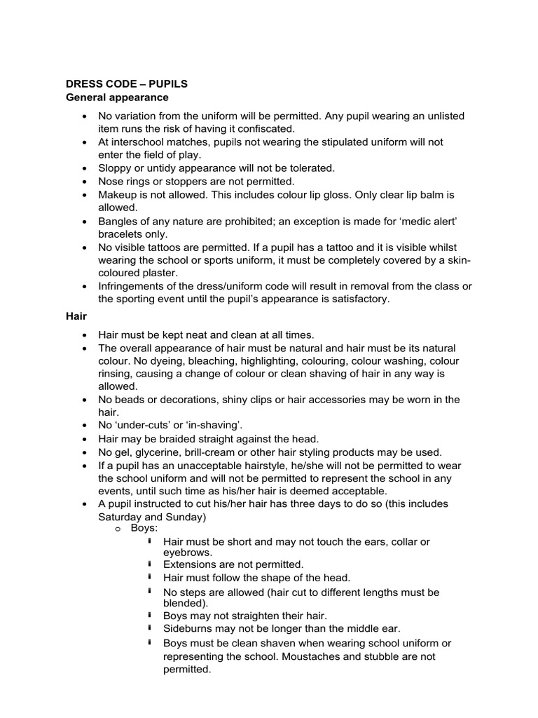 Dress Code | PDF | Hairstyle | Sock