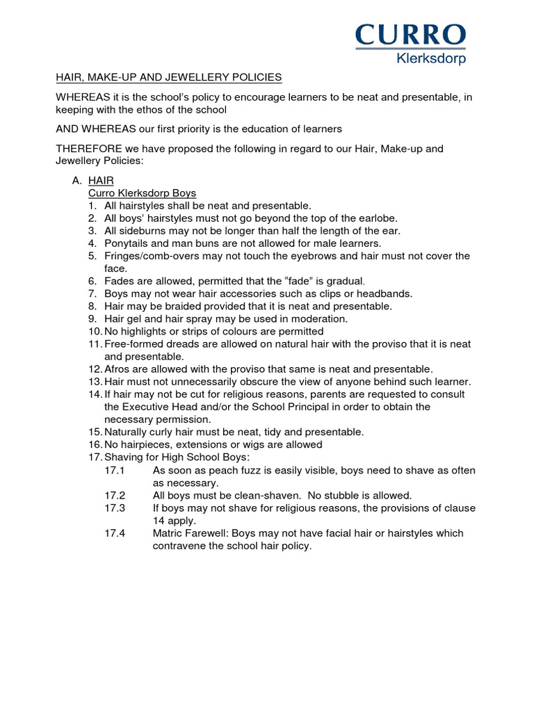 Hair and Jewellery Policy | PDF | Hair | Hairstyle