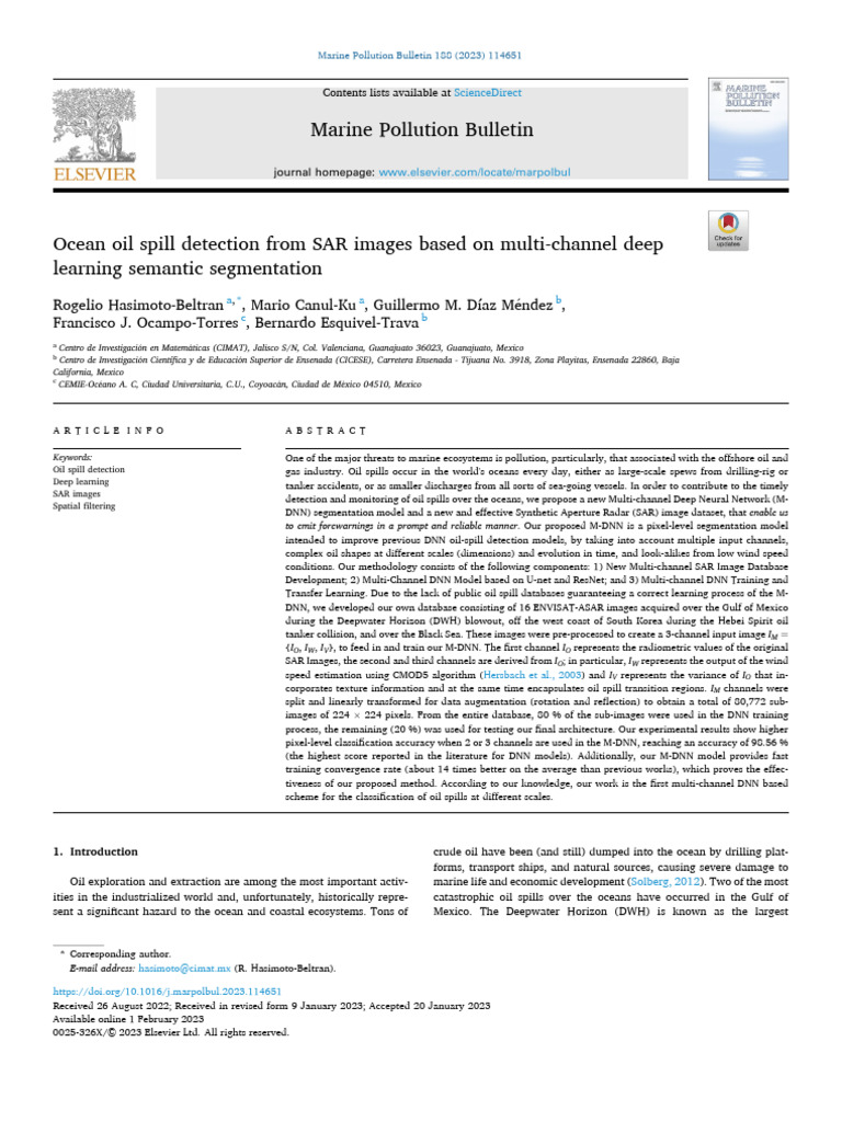 Hasimoto-Beltran SAR Machine-Learning Oil Spills | PDF | Deep Learning | Image Segmentation