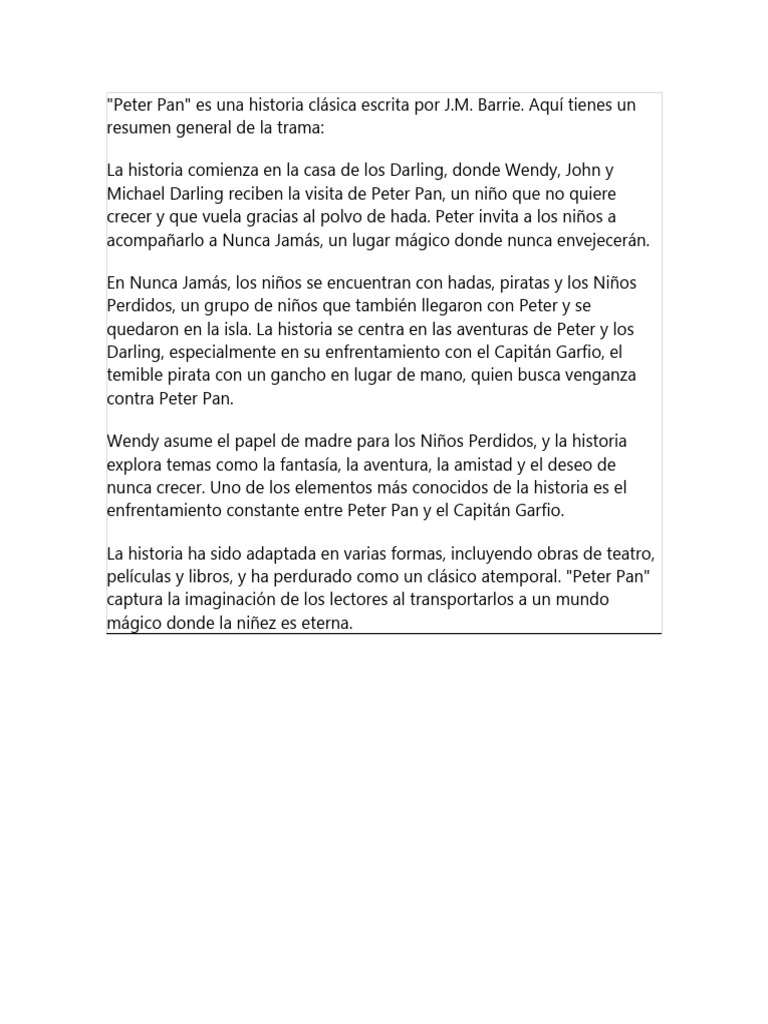 Resumen de las aventuras de Peter Pan | PDF