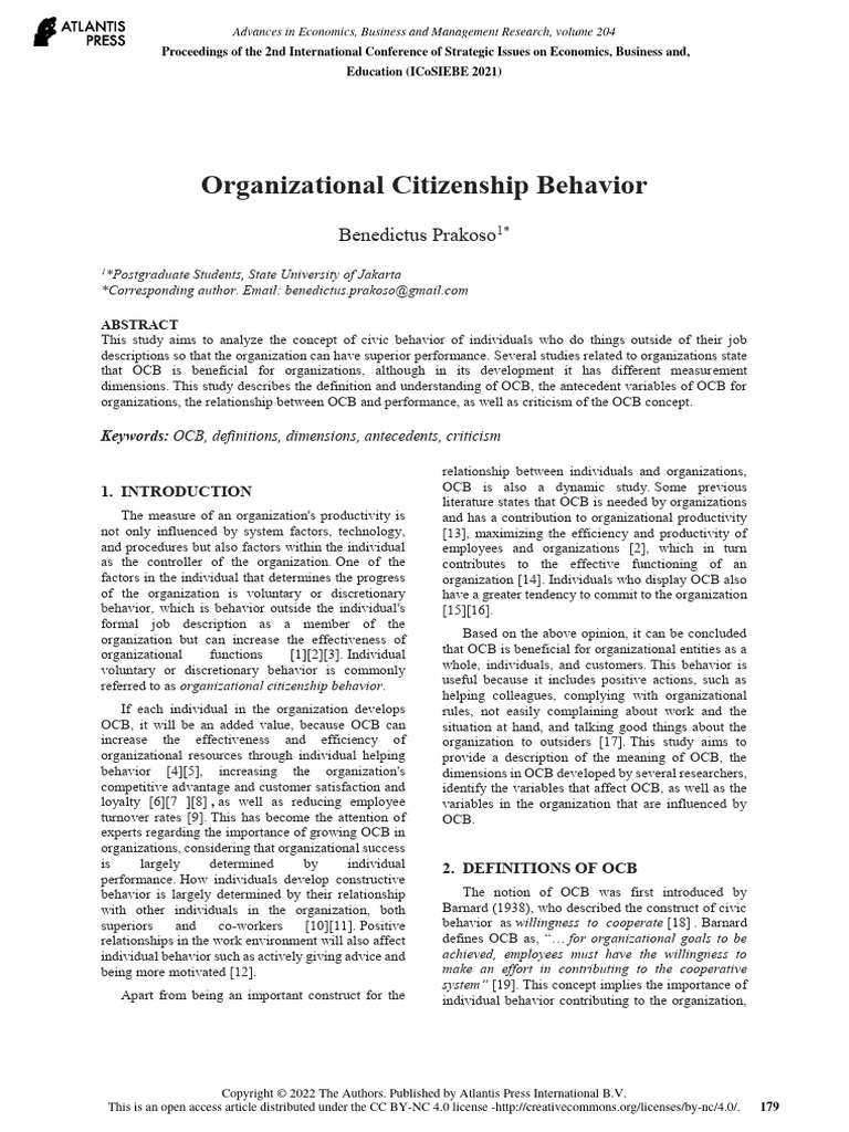 Organizational Citizenship Behavior: Benedictus Prakoso | PDF ...