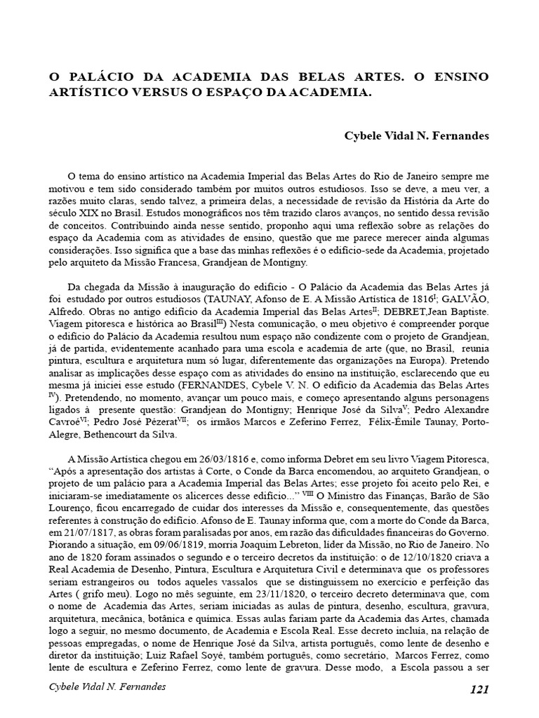 Cybele Vidal Fernandes O Palácio Da Academia Das Belas Artes. O Ensino ...