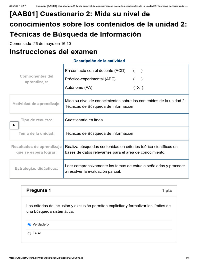 Examen - (AAB01) Cuestionario 2 - Mida Su Nivel de Conocimientos Sobre Los Contenidos de La ...