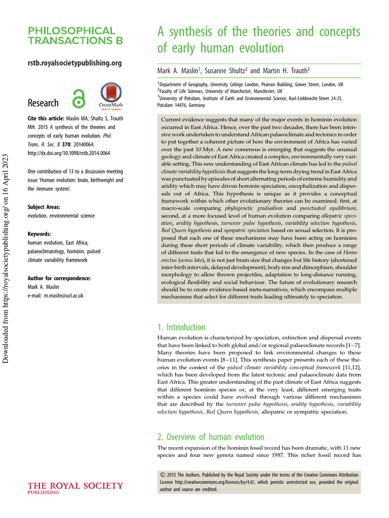 A Synthesis of The Theories and Concepts of Early Human Evolution | PDF ...
