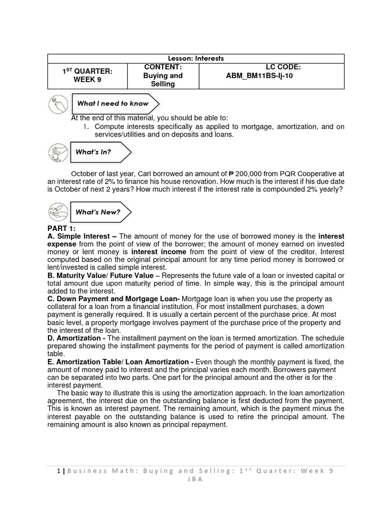 7.-SLM Bus - Math Q1 W9 | PDF | Interest | Compound Interest