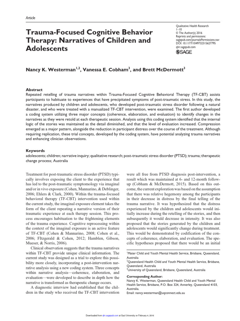 Trauma-Focused Cognitive Behavior Therapy Narratives of Westerman, N. K. Cobham, V. E. McDermott ...